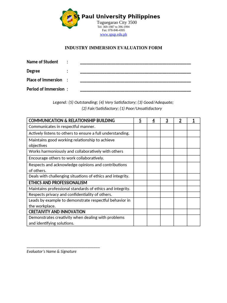 Industry Immersion Evaluation & DTR | PDF | Psychology | Social Psychology
