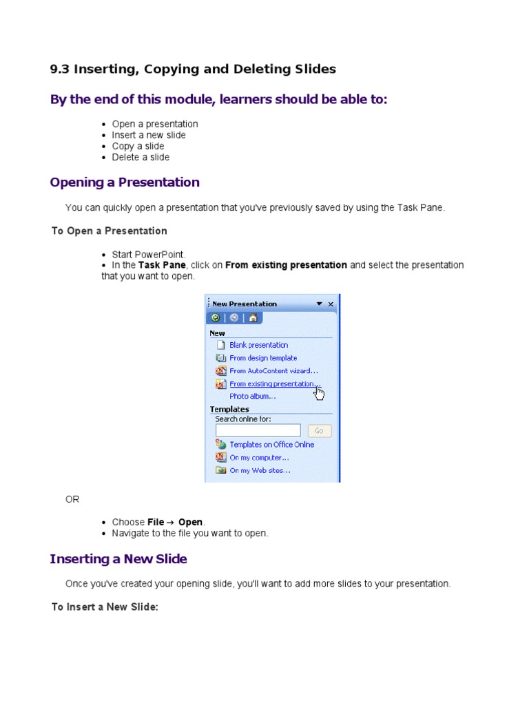 Inserting, Copying and Deleting Slides | PDF | System Software | Human–Computer Interaction