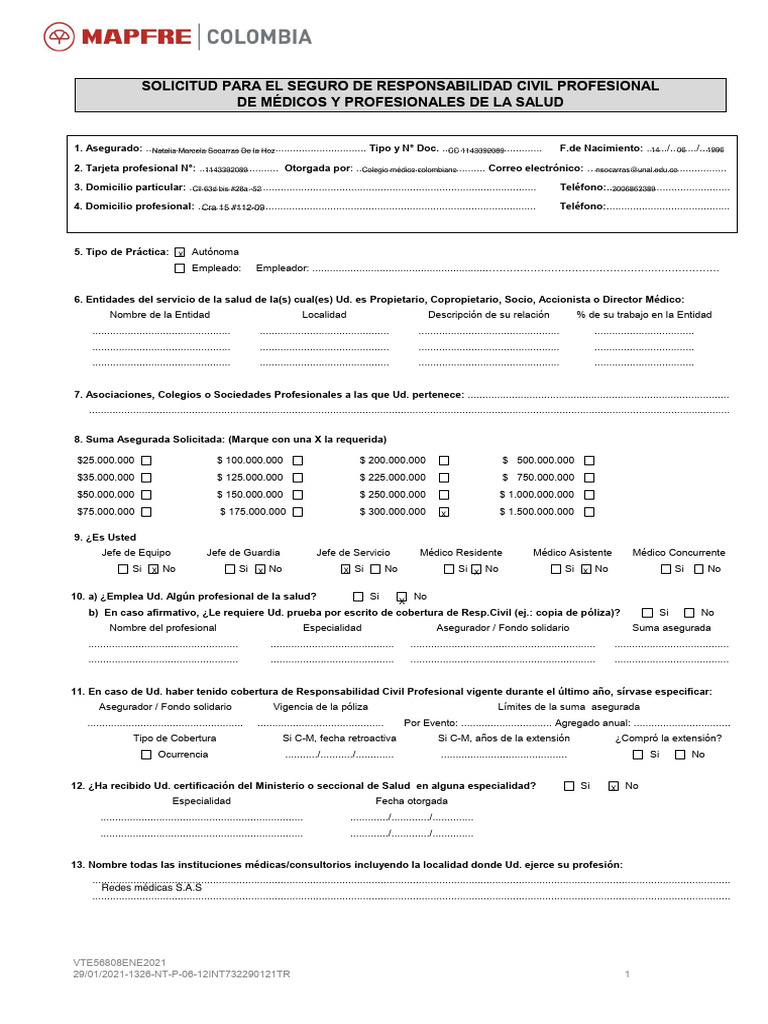 Formulario RCP Médicos - 2024 | PDF | Cirugía | Póliza de seguros