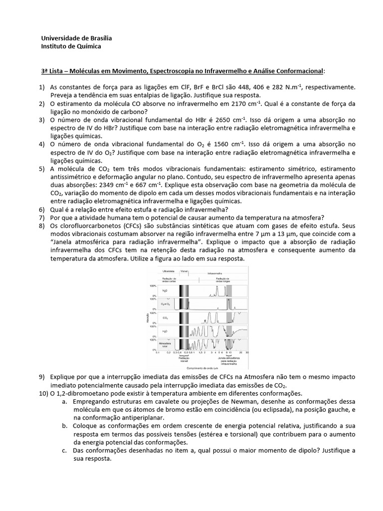 Lista03 MoleculasEmMovimento Infravermelho Confomacao | PDF | Isomerismo conformacional ...