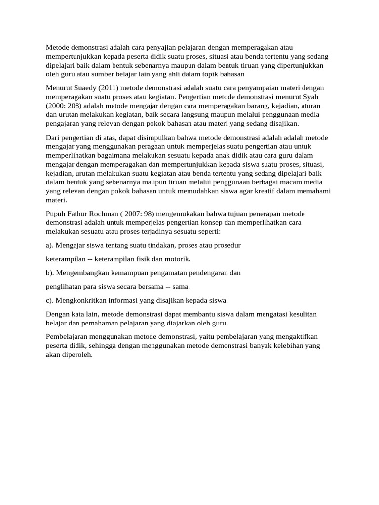 Metode Demonstrasi Adalah Cara Penyajian Pelajaran Dengan Memperagakan ...