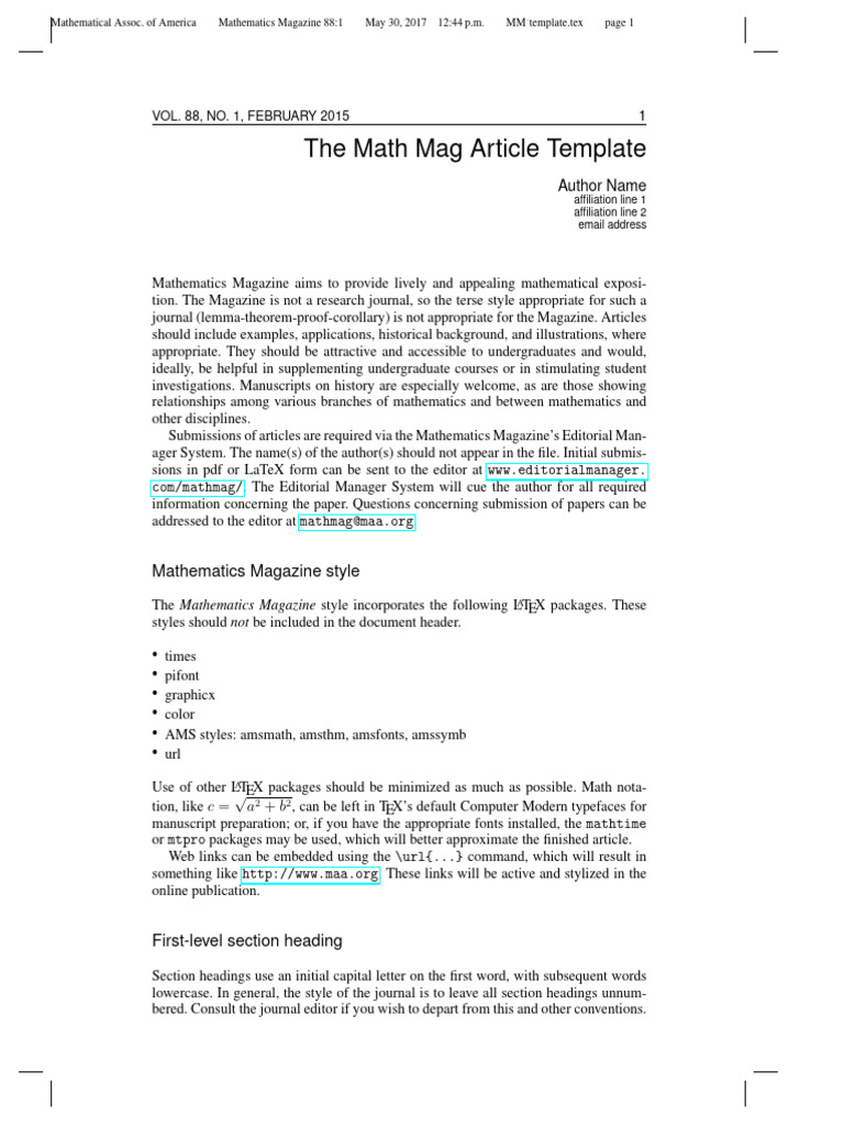 The Math Mag Article Template | PDF | Mathematics | Graphic Design