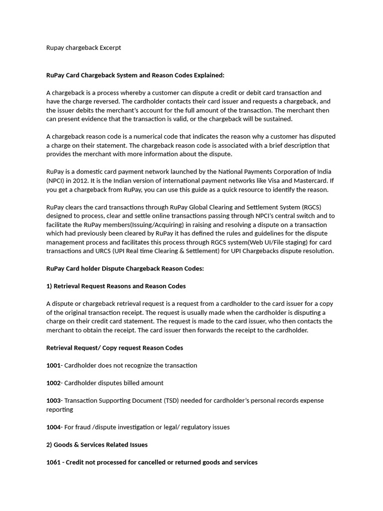 Rupay Chargeback Excerpt | PDF | Credit Card | Money