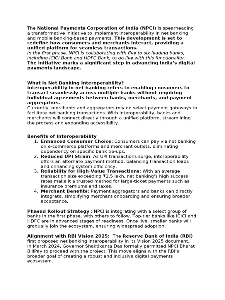 Netbanking Interoperability | PDF | Banking | Financial Services