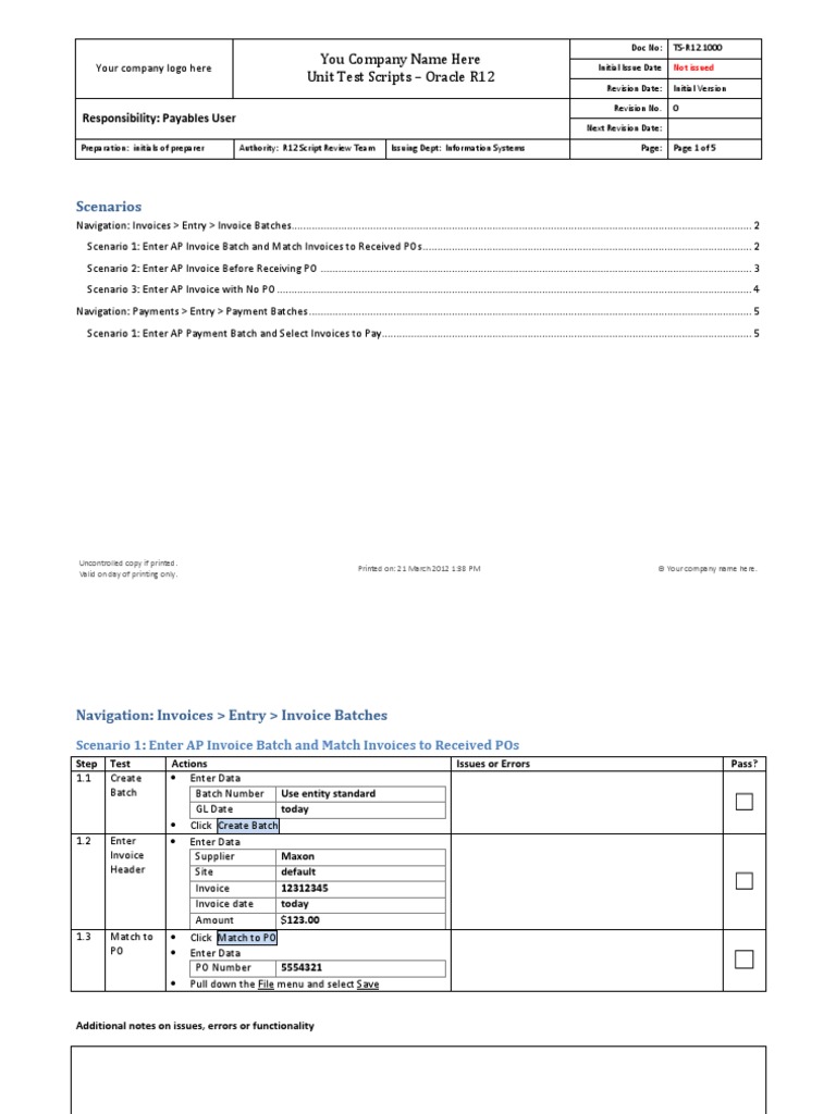 Unit Test Script Template | Invoice | Computing