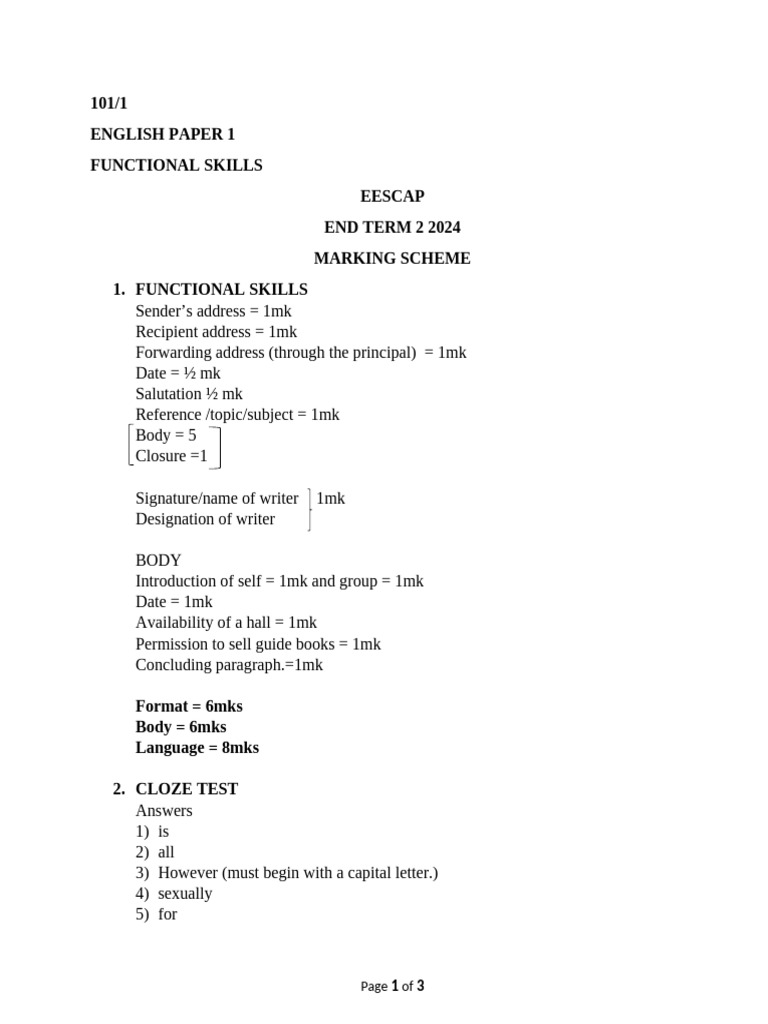 Form 4 English Paper 1 Marking Scheme | PDF | Human Communication