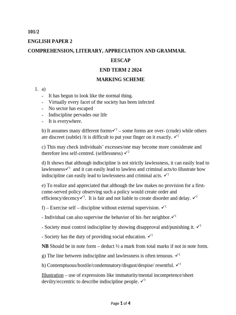 Form 4 English Paper 2 Marking Scheme | PDF