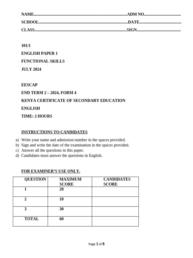 Form 4 English Paper 1 Question Paper | PDF
