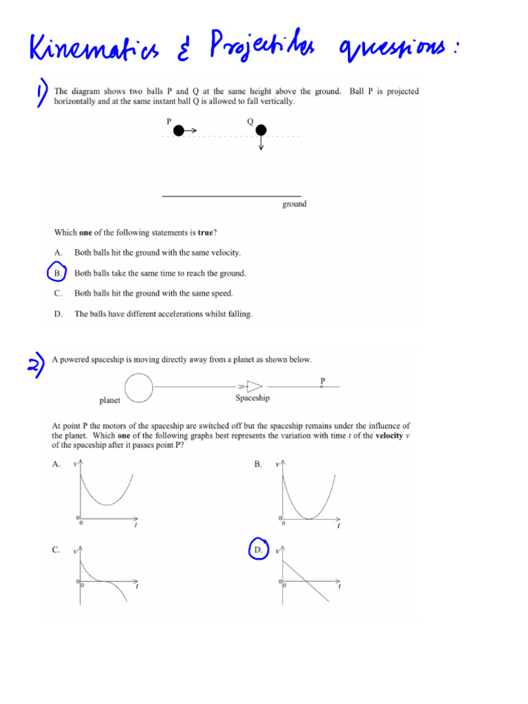 Projectiles MCQ Answers | PDF