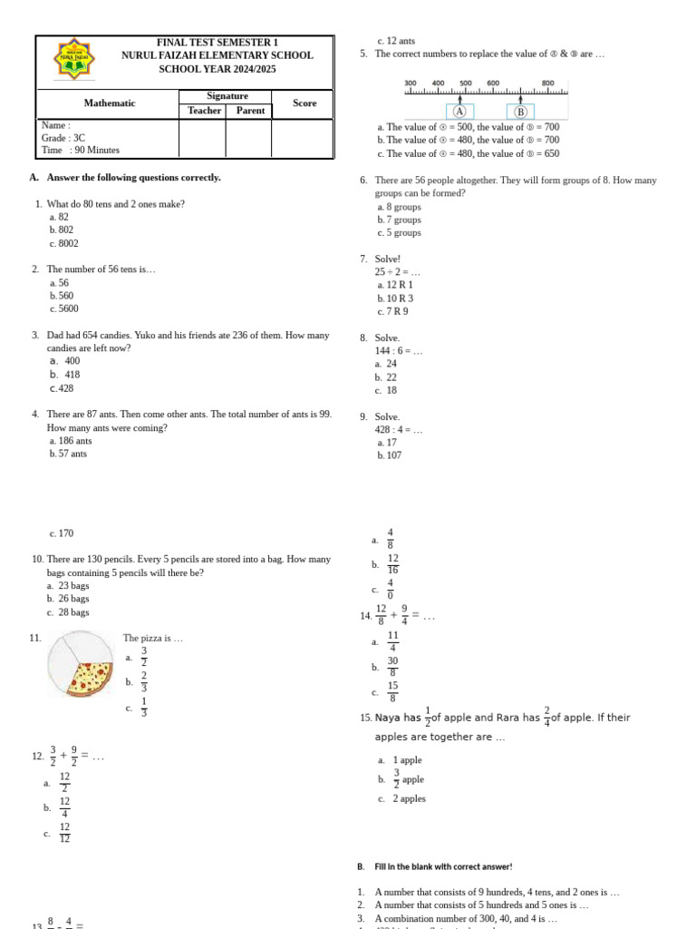 Final Test Semester 1 Math | PDF | Mathematics