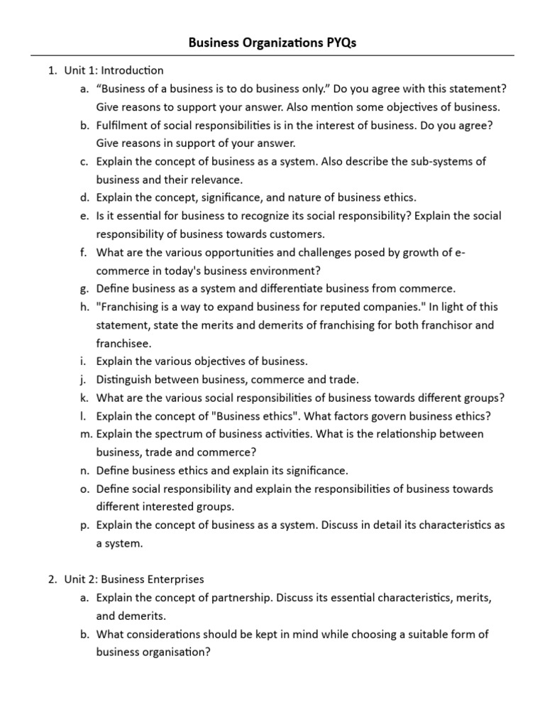 Business Organization PYQs | PDF | Entrepreneurship | Franchising