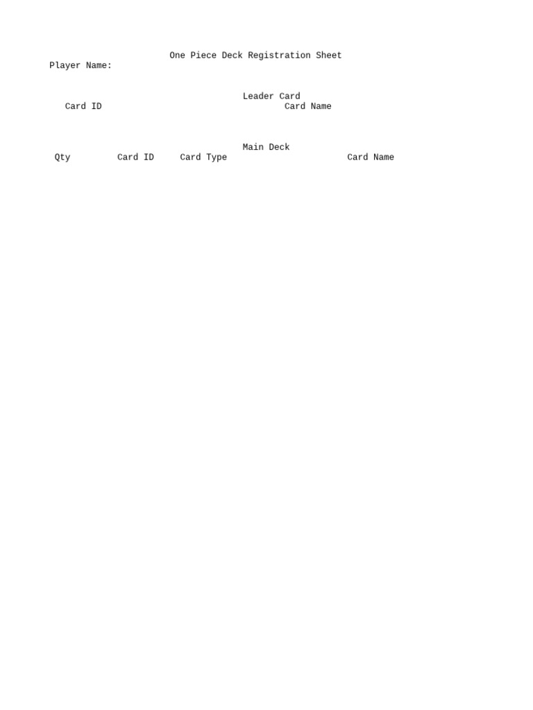 669639478 One Piece Decklist Registration Template Download Only | PDF