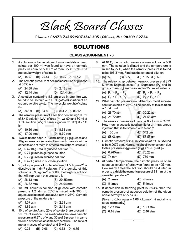 Solutions Class Assignment 03 MCQ Ques | PDF | Chemistry | Physical Chemistry
