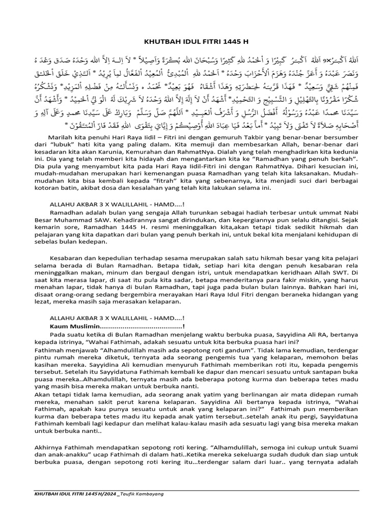 Khutbah Ied 1 Syawwal 1445 H | PDF