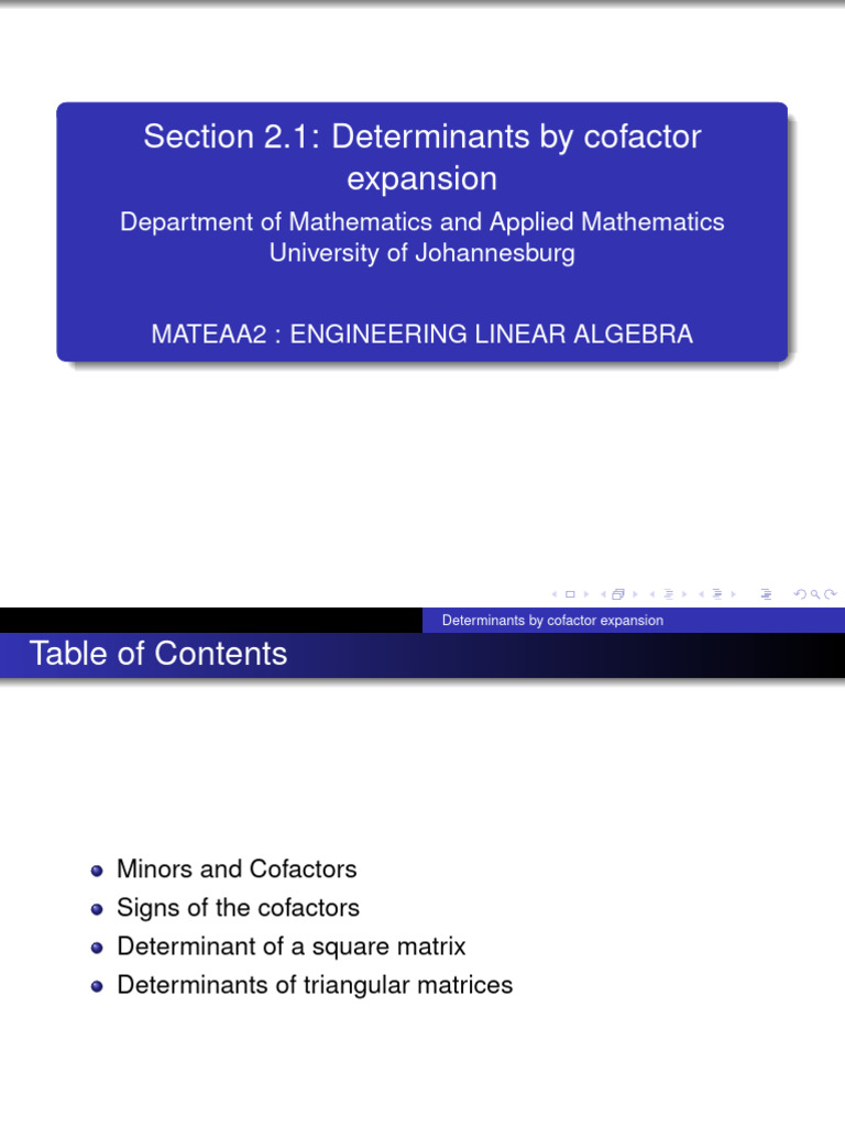 2.1 Determinants by Cofactor Expansion | PDF | Determinant | Matrix ...