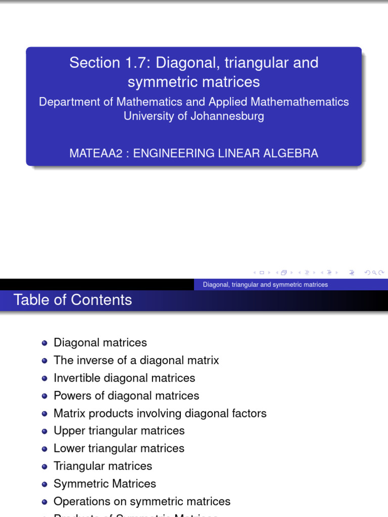 1.7 Diagonal, Triangular and Symmetric Matrices | PDF | Matrix (Mathematics) | Matrix Theory