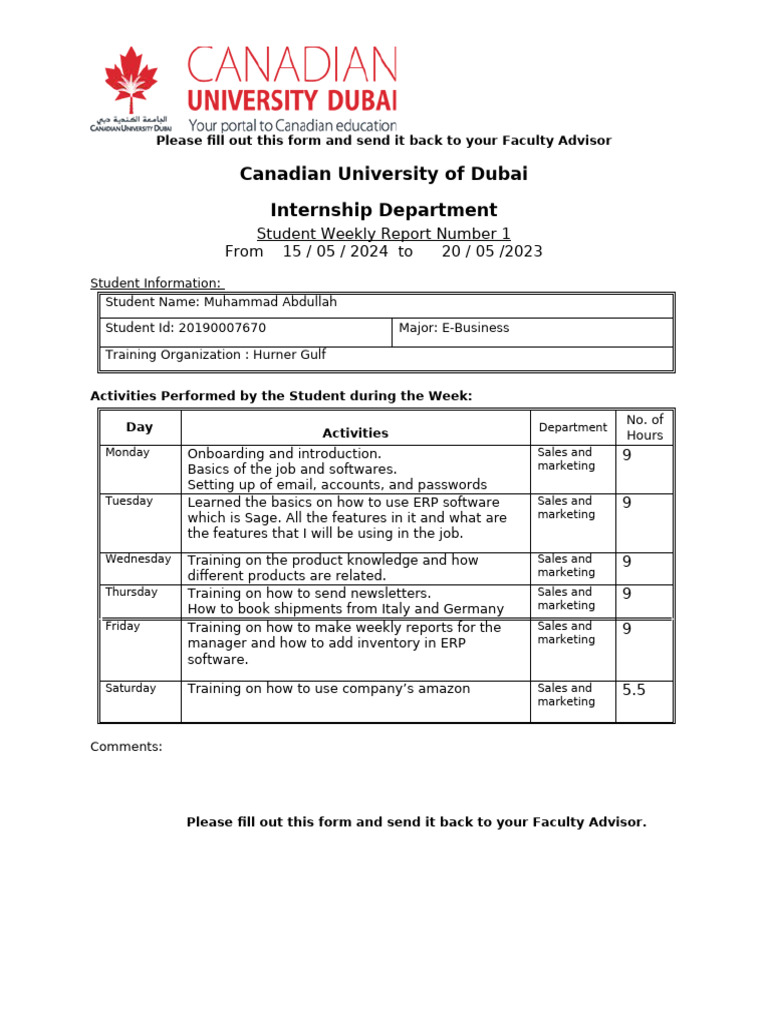 Internship Weekly | PDF