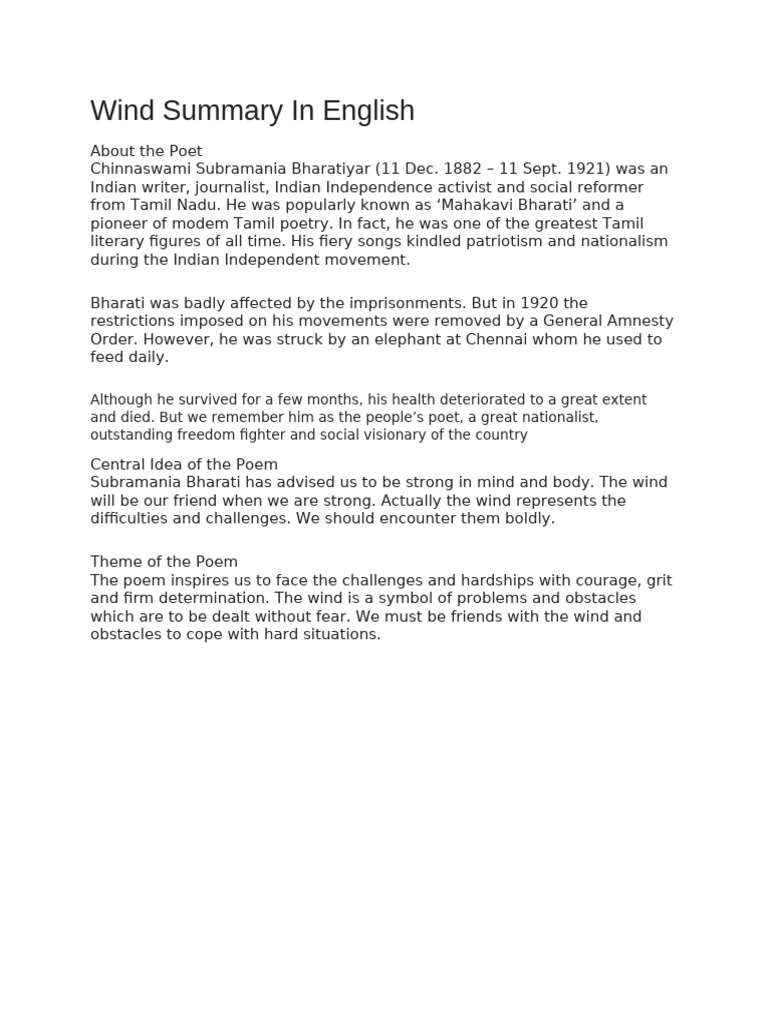 Wind Summary In English | PDF