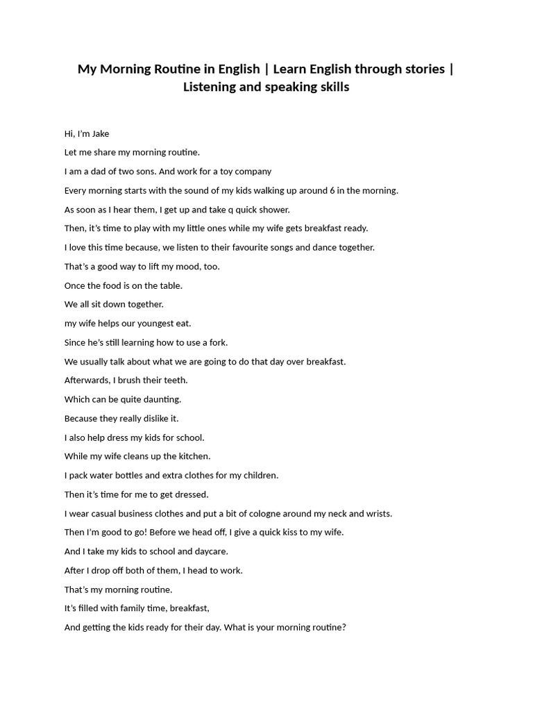 My Morning Routine: A Family Story | PDF