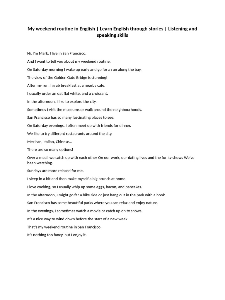 My Weekend Routine in English | PDF | Meal | Cuisine