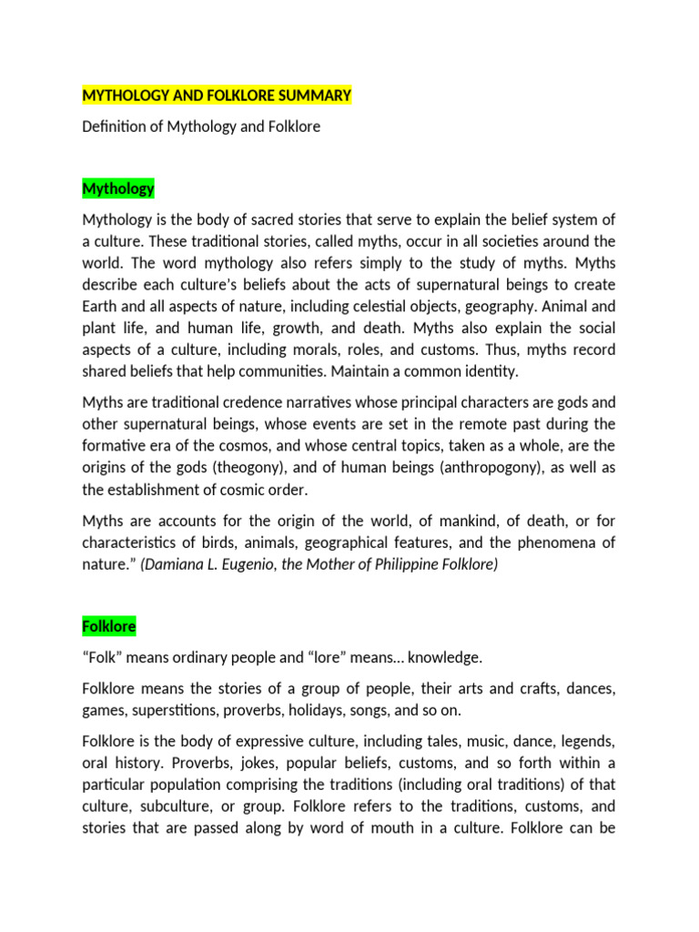 Mythology and Folklore Summary | PDF | Oedipus | Hades