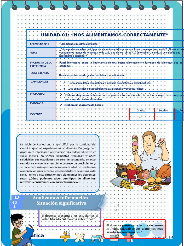 Ficha de Actividad S1 (U1) (1° Grado) - MATEMÁTICA | PDF | Alimentos | Estadísticas