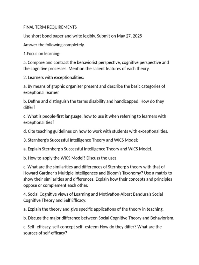 FLCT Requirements For Final Term | PDF