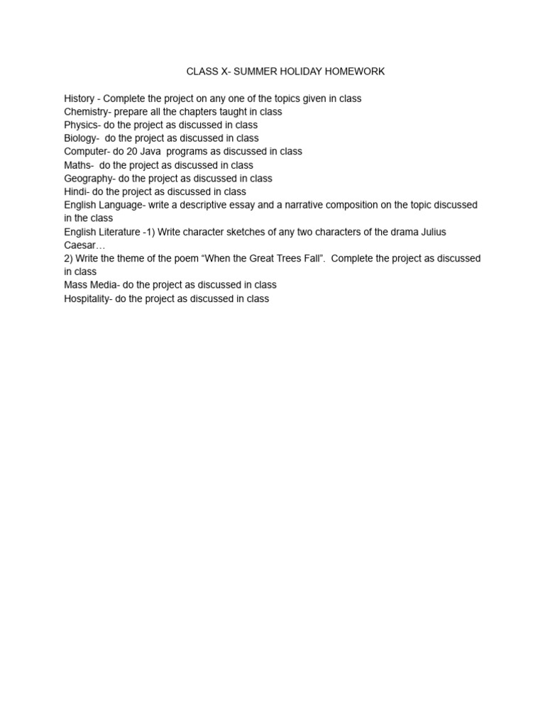 Class X - Summer Holiday Homework | PDF