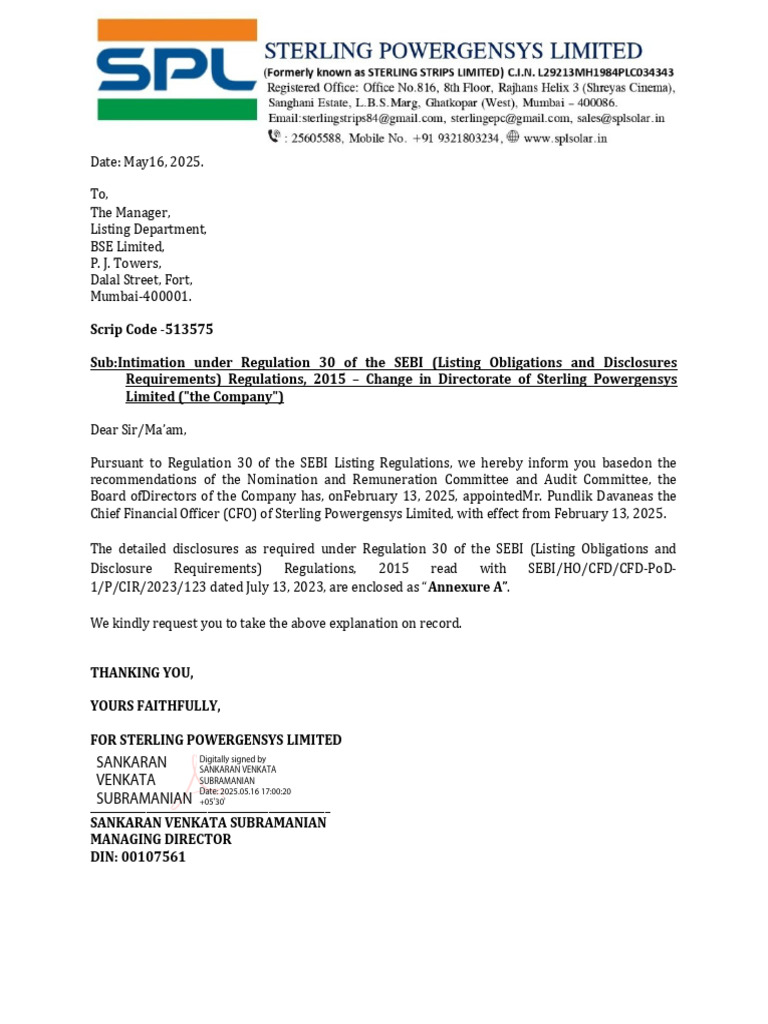 Digitally Signed by Sankaran Venkata Subramanian Date: 2025.05.16 17:00 ...