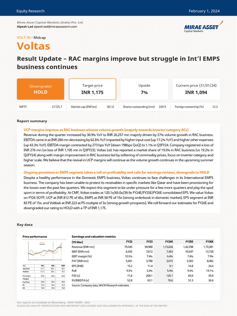 Voltas Q3FY24 Result Update - 310124 | PDF | Expense | Financial Accounting