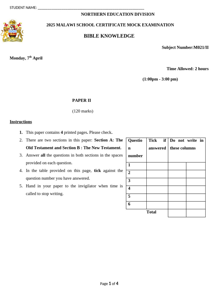 Ned BK Paper Ii Items Moderated | PDF | Jesus | Paul The Apostle