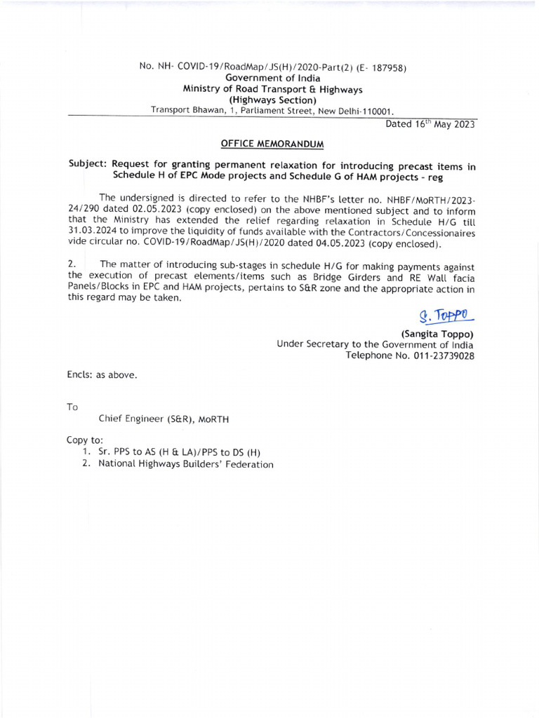 MORTH CIRCULAR Relaxn in Schedule G of HAM SCHDL H EPC 17.05.2023 | PDF