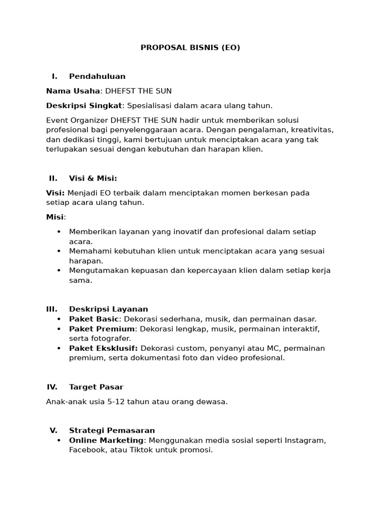 Proposal Bisnis Eo Dhefst The Sun | PDF
