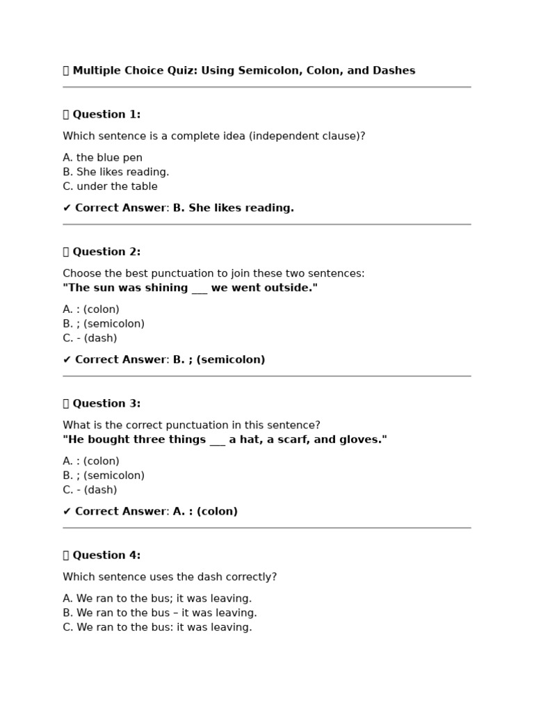 Semicolon Dashes Colon | PDF