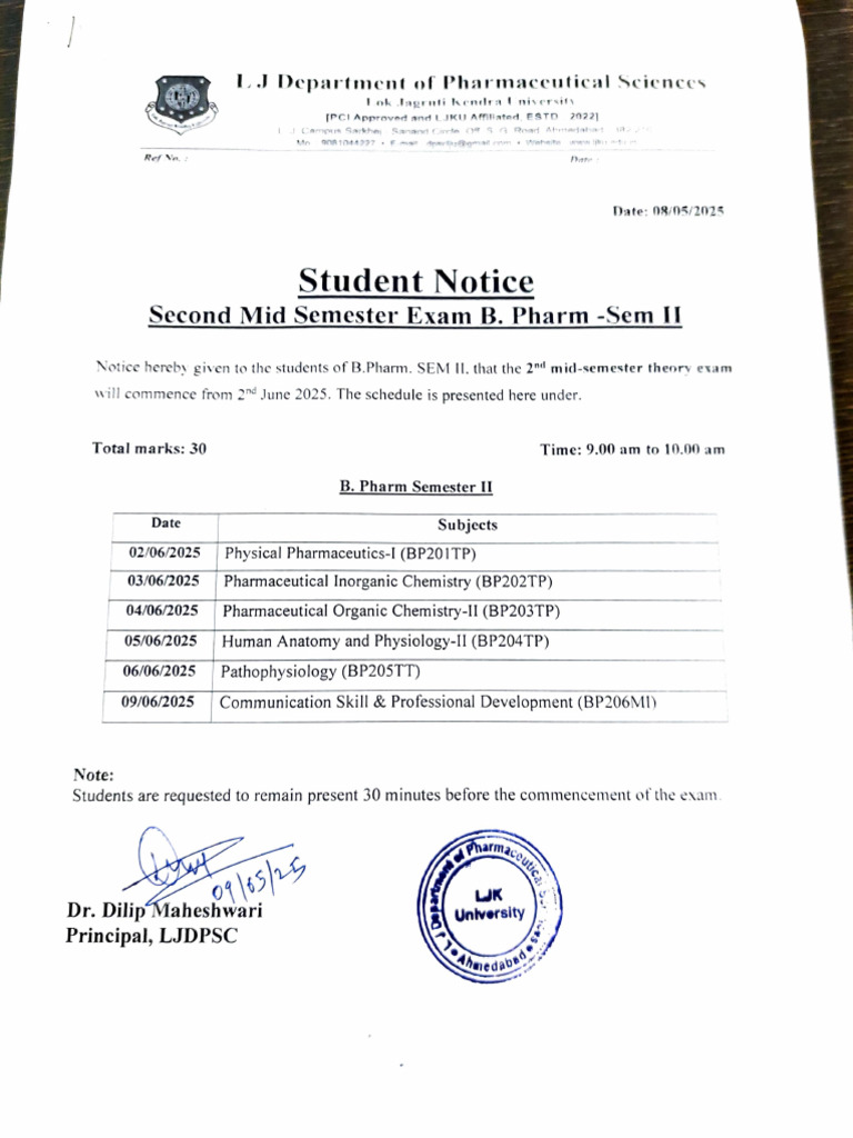 LJDPSC Sem II MID Practical and Theory Exam | PDF | Pharmacy | Vocational Education