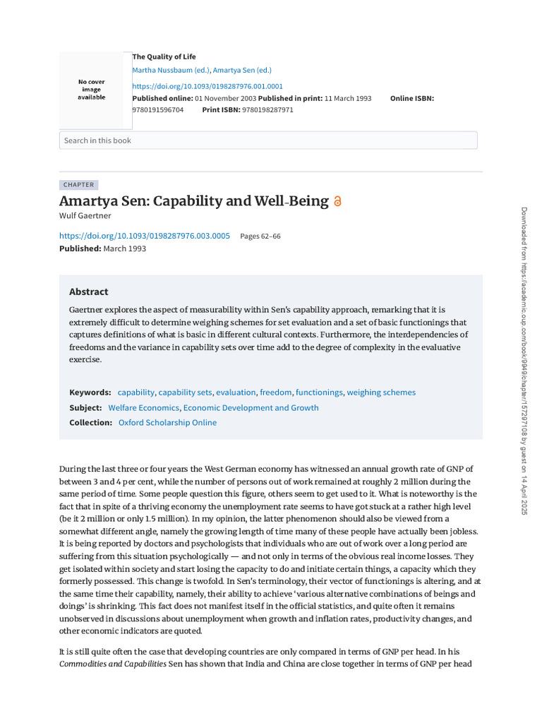 Amartya Sen Capability and Well‐Being | PDF | Economies