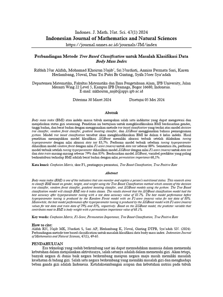 Klasifikasi BMI dengan Metode Tree Based | PDF