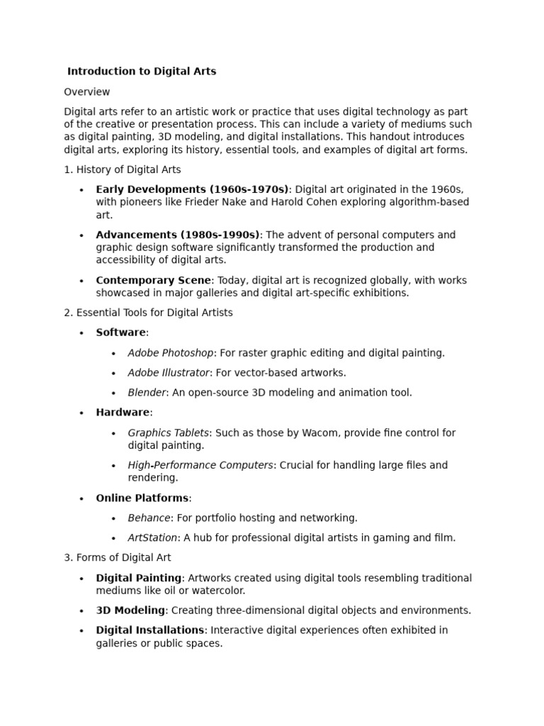 Introduction to Digital Arts | PDF | 3 D Computer Graphics | Paintings