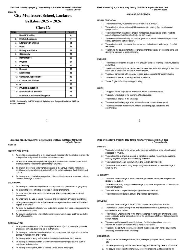 CMS Class IX Syllabus | PDF | Knowledge | Mathematics