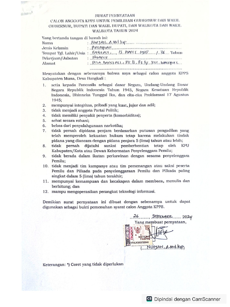 Surat Pernyataan Azza | PDF