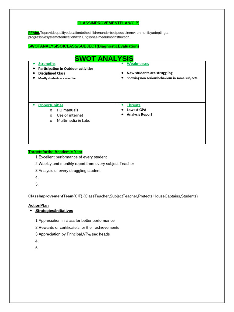 Classimprovementplan. PDP | PDF