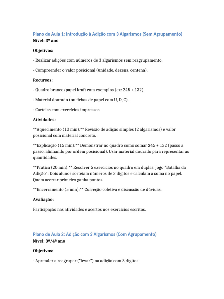 Planos de Aula Matematica | PDF