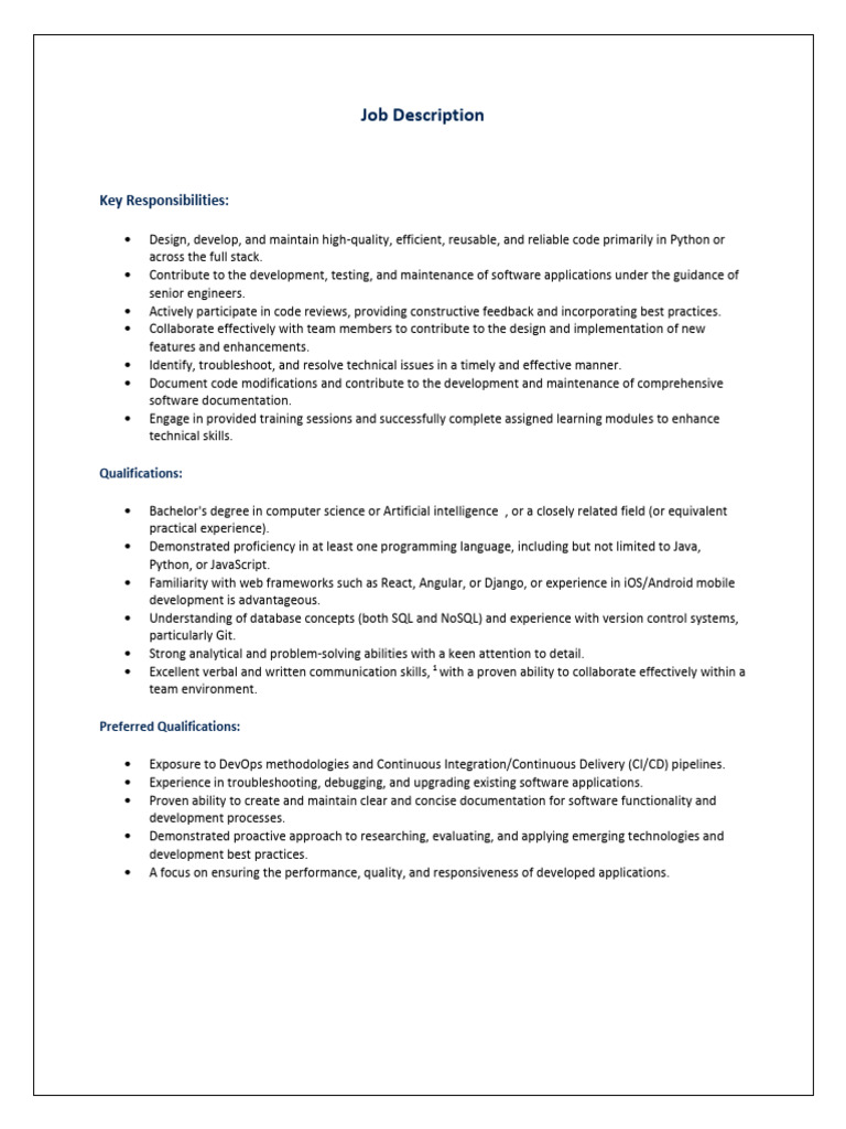 Job Description: Key Responsibilities | PDF