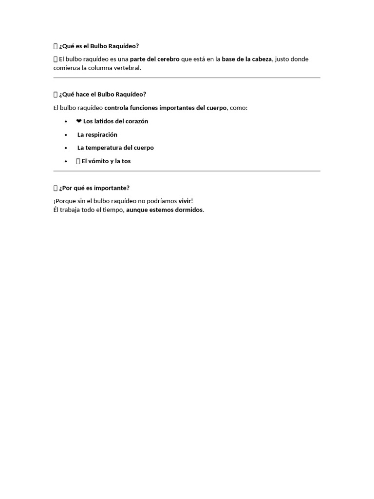 Funciones del Bulbo Raquídeo | PDF