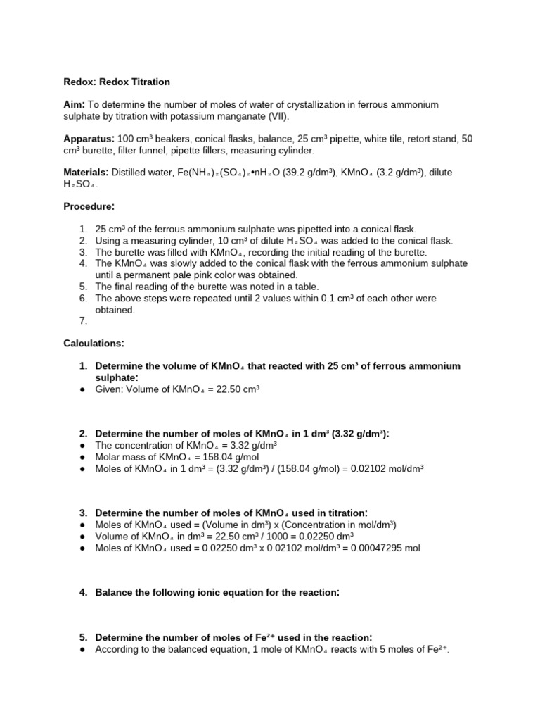 Redox Titration | PDF