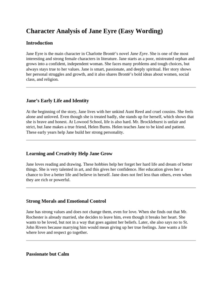Character Analysis of Jane Eyre | PDF | Jane Eyre