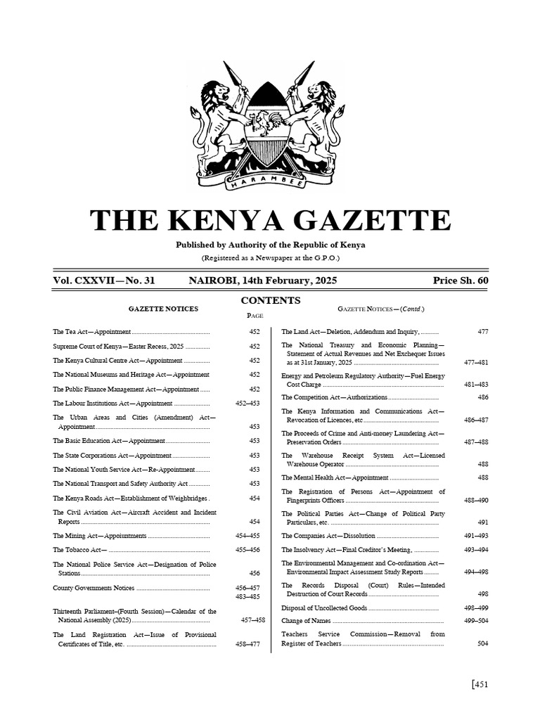 Kenya Gazette Notices - February 2025 | PDF | Supreme Court Of The ...
