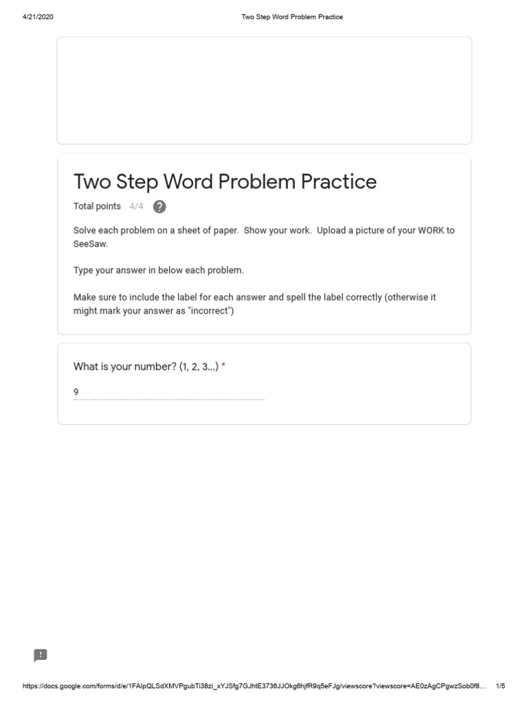 Two Step Word Problem Practice | PDF