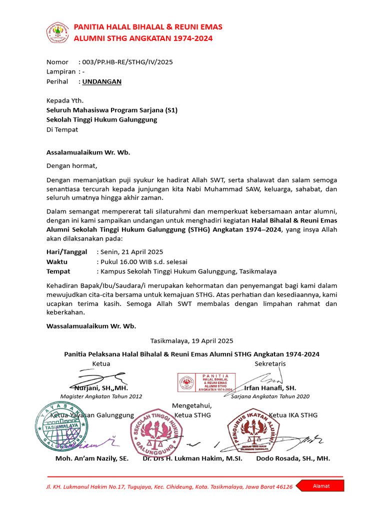 Undangan Reuni Emas Alumni STHG | PDF