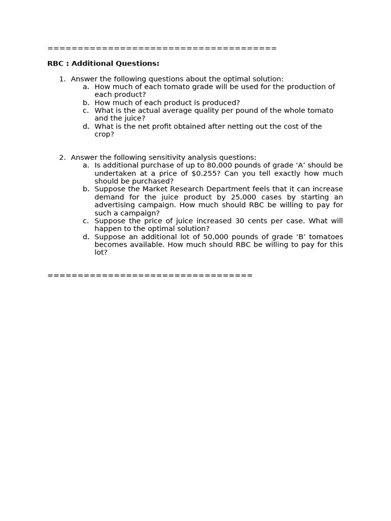 CASE RBC - Lead Questions To Prepare | PDF